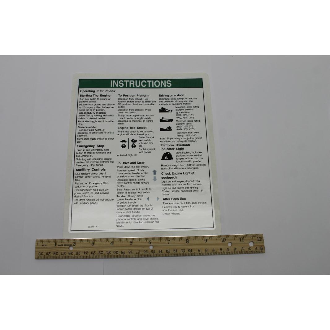 Genie Part # 227288, 227288GT - DECAL, OPERATING INSTRUCTIONS