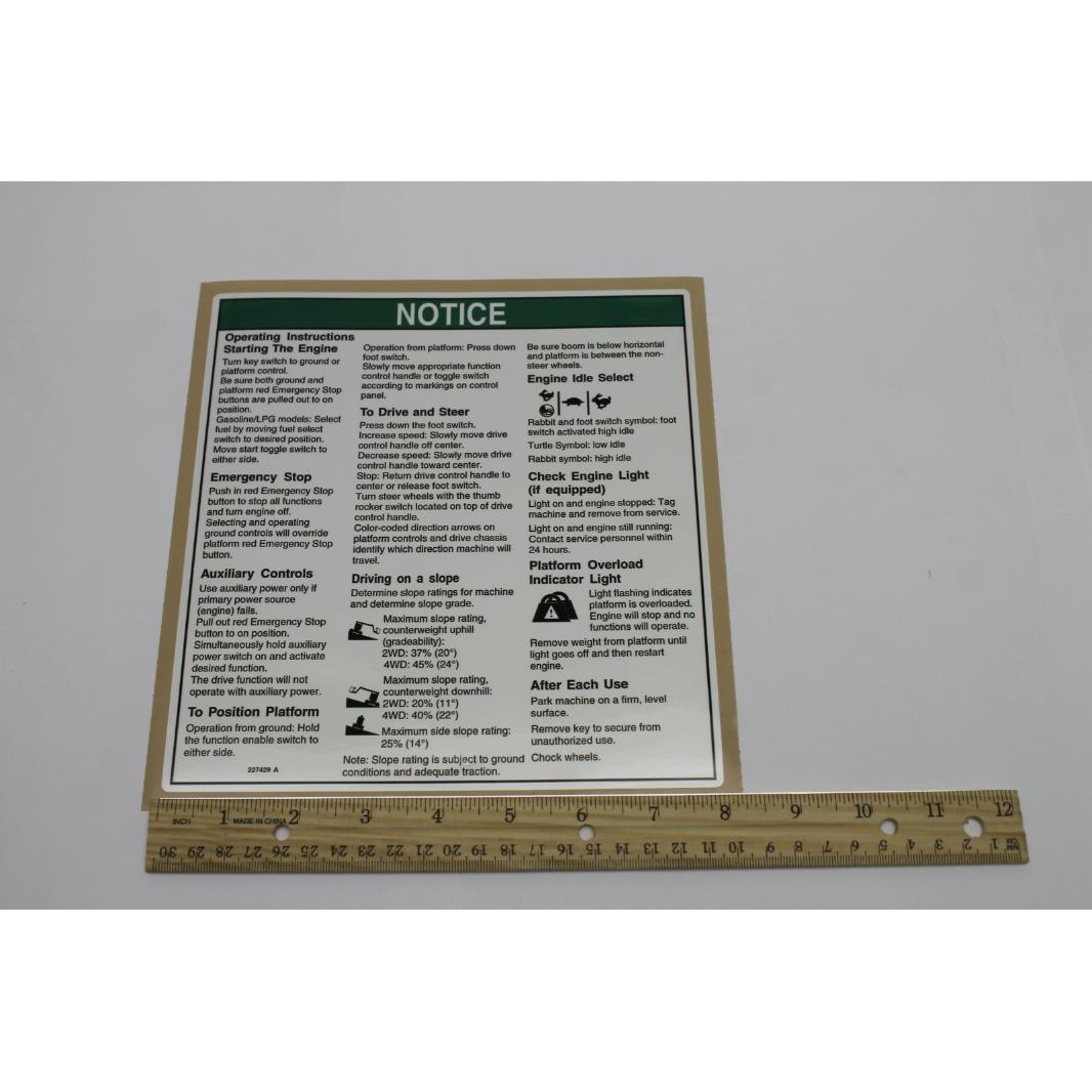 Genie Part # 227429, 227429GT - DECAL, OPERATING INSTRUCTIONS