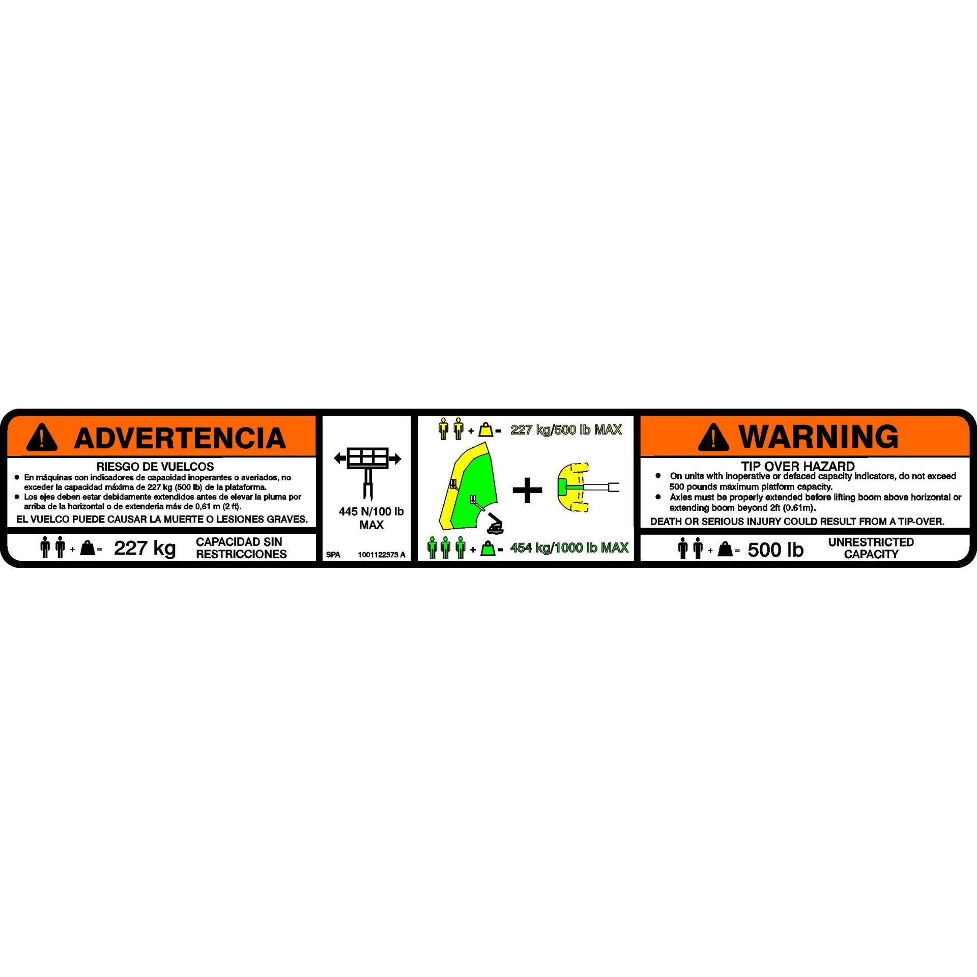 JLG Part # 1001122373 - DECAL, WARNING DUAL CAP.