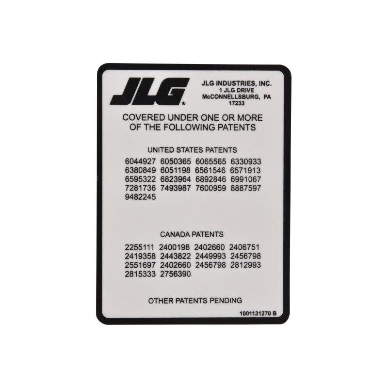 JLG Part # 1001131270 - DECAL, PATENT, SIZZORS