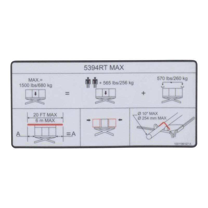 JLG Part # 1001186127 - DECAL, PIPE RACK CAPACITY