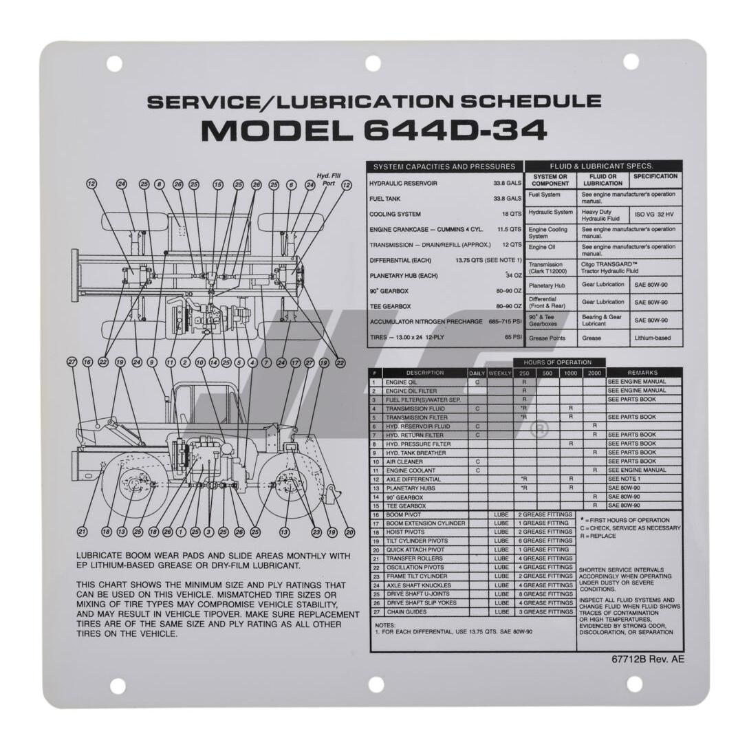 JLG Part # 10267712 - FLIP CARD, SERV/LUBE SCHEDULE