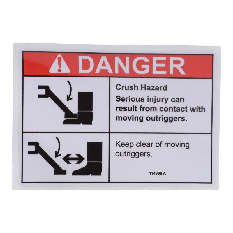 JLG Part # 114366 - Genie-DECAL, FOOT CRUSH, OUTRIG