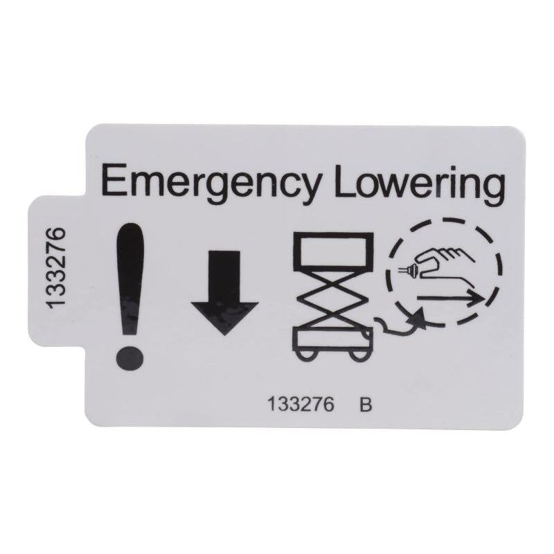 JLG Part # 133276 - Genie-DECAL, EMERGENCY LOWERING