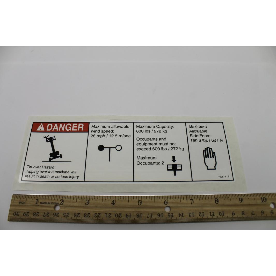 Genie Part # 160575, 160575GT - DECAL, INSTR, MAX SIDE FRC, ZX135, ANS