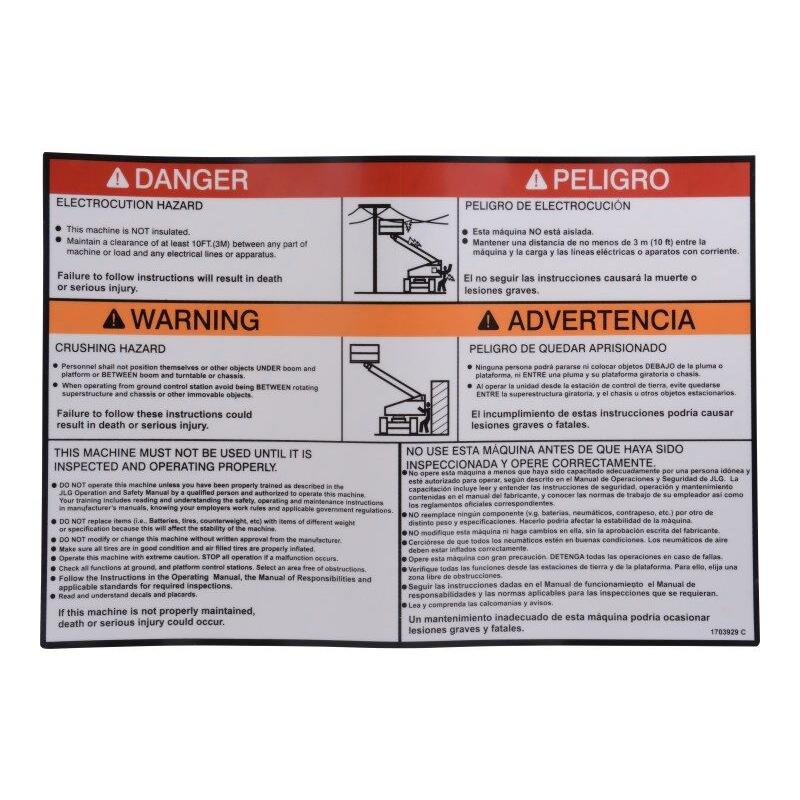 JLG Part # 1703929 - DECAL, WARNING MTB (DOM2)