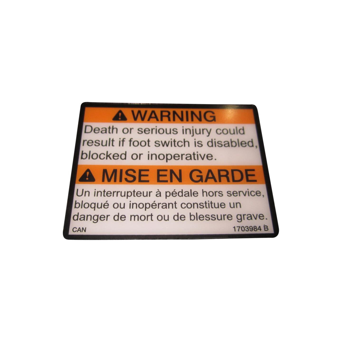 JLG Part # 1703984 - DECAL, FOOT SWITCH (CAN)
