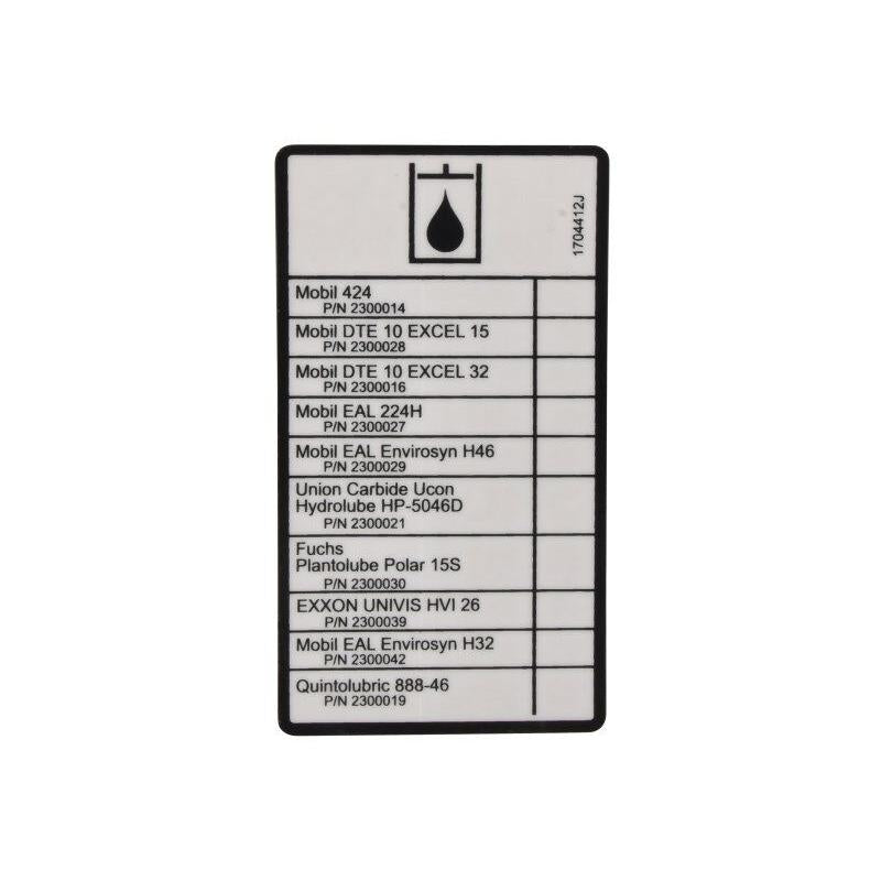 JLG Part # 1704412 - DECAL, OIL CHART