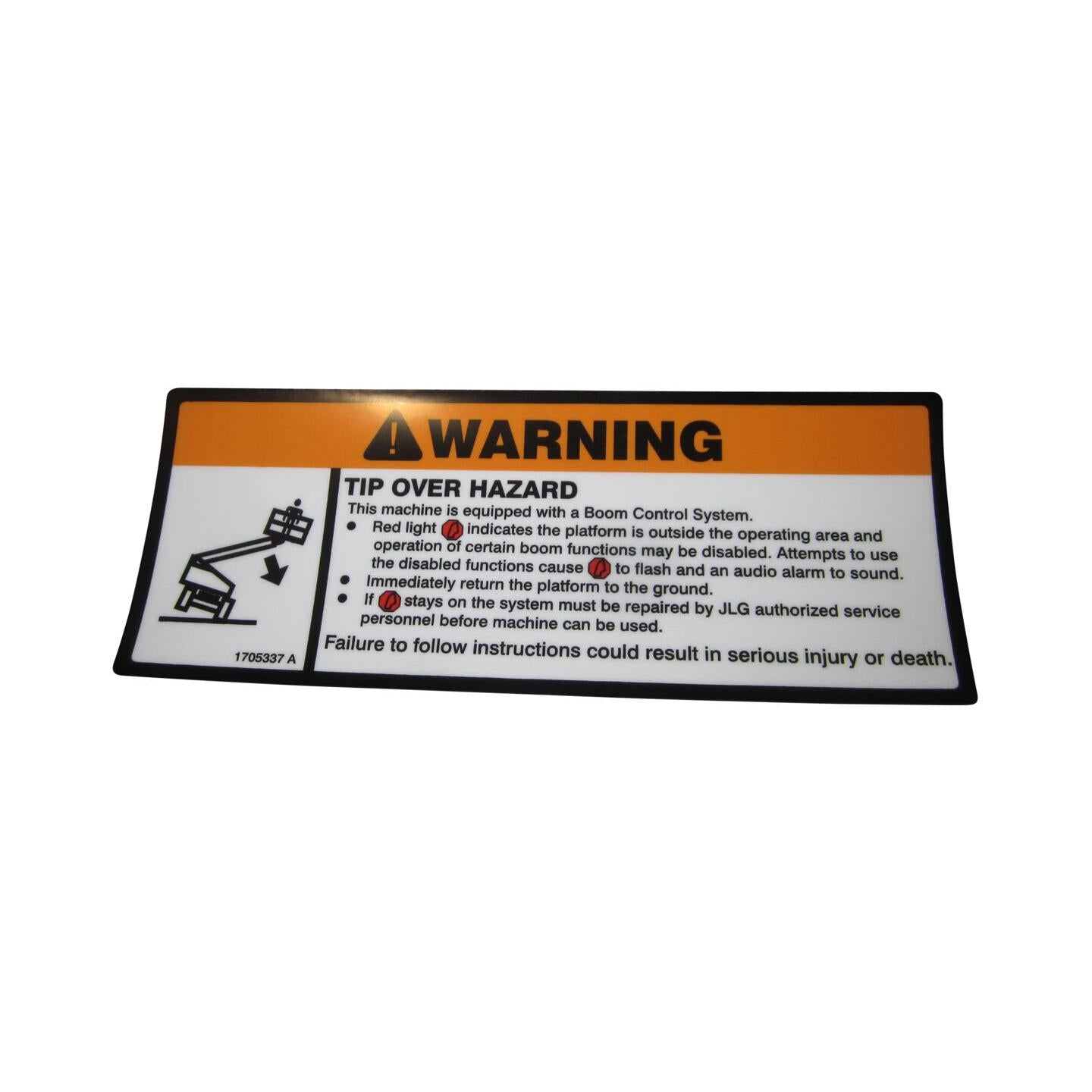 JLG Part # 1705337 - DECAL, TIP-OVER (BCS) 1350SJP