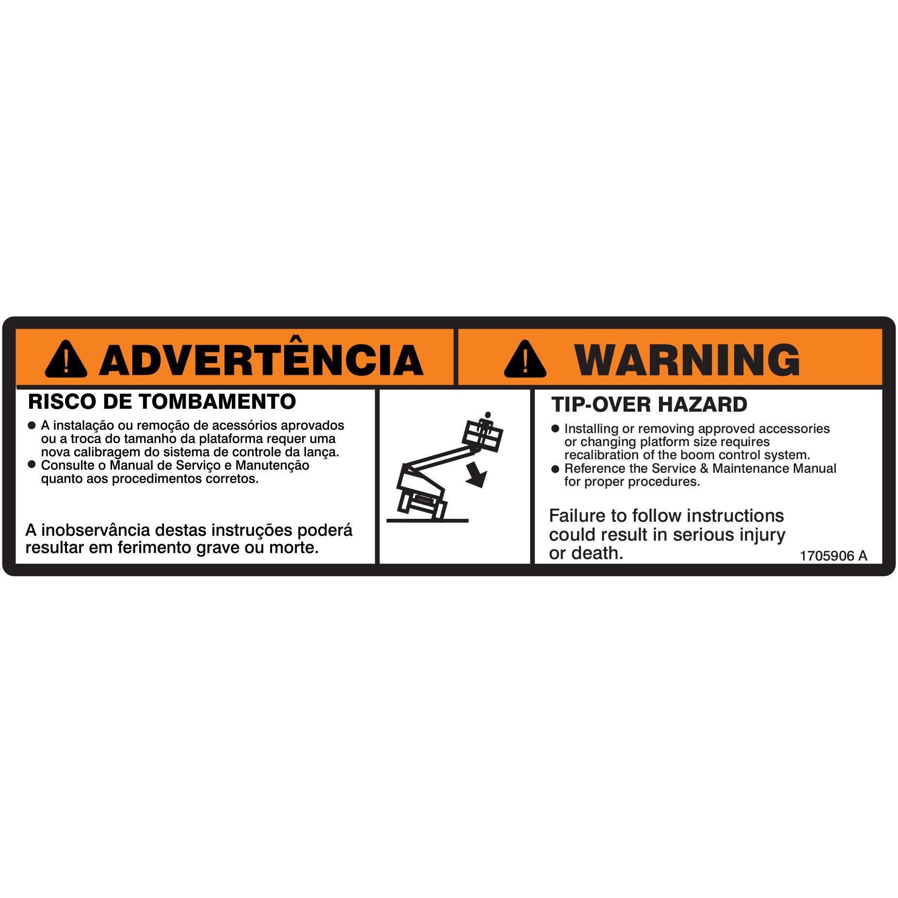 JLG Part # 1705906 - DECAL, TIP-OVER HAZARD (BRZ POR)