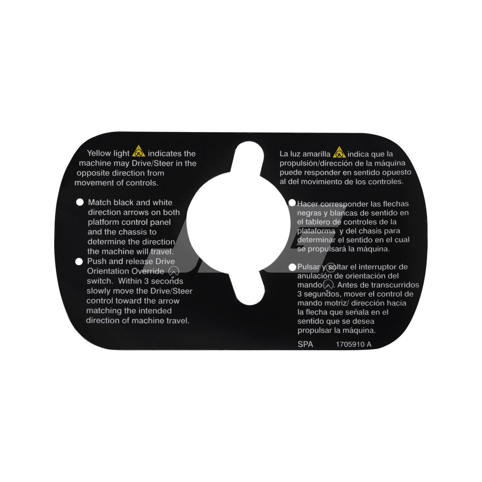 JLG Part # 1705910 - DECAL, DRV/STR INSTR (ENG/SPA)