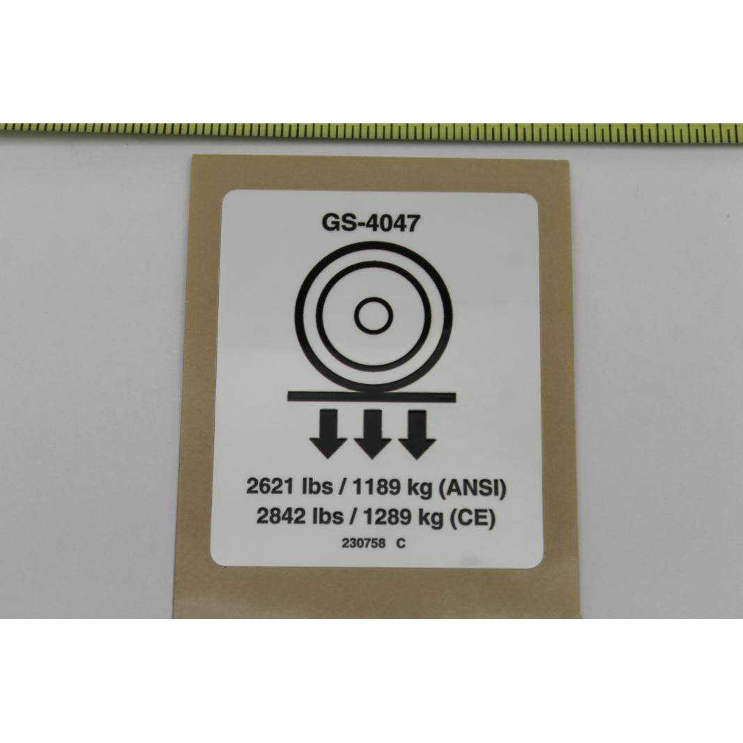 Genie Part # 230758, 230758GT - DECAL,LABEL,WHEEL LOAD,GS-4047