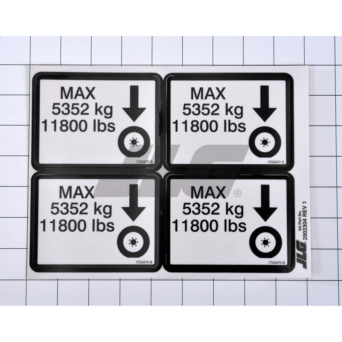 JLG Part # 2902304 - KIT, DECAL MAX TIRE LOAD