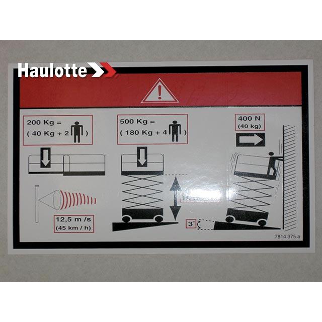 Haulotte Part # 3078143750 - FLOOR HEIGHT + LOAD LABEL