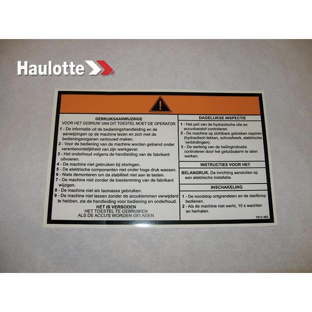 Haulotte Part # 3078149650 - OPERATING INSTRUCTION LABEL