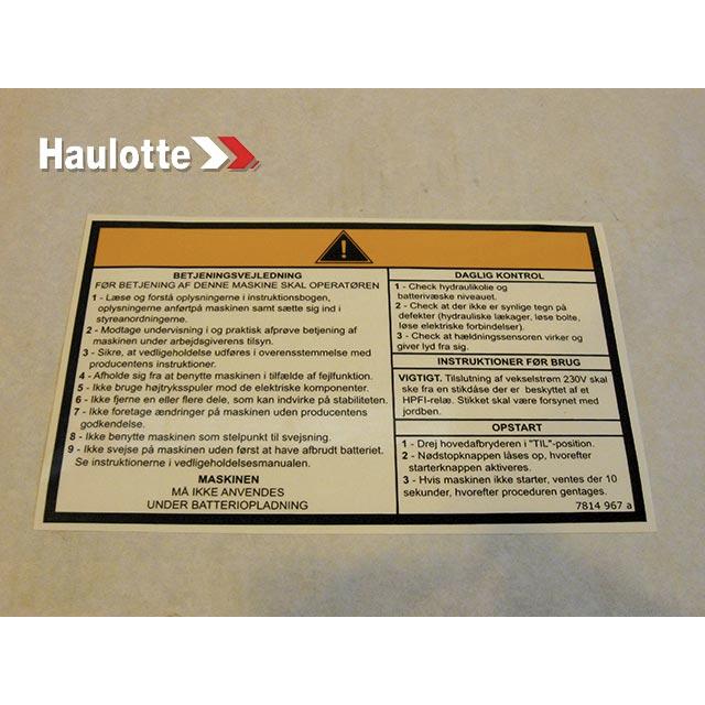 Haulotte Part # 3078149670 - OPERATING INSTRUCTION LABEL
