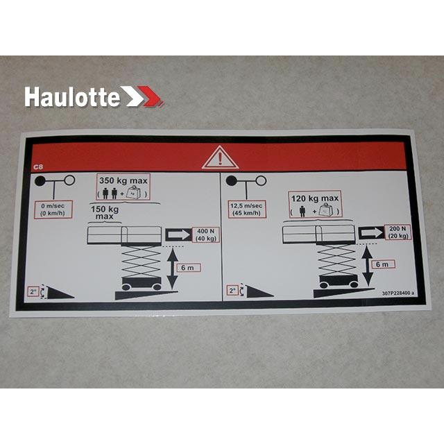 Haulotte Part # 307P228400 - FLOOR HEIGHT + LOAD LABEL