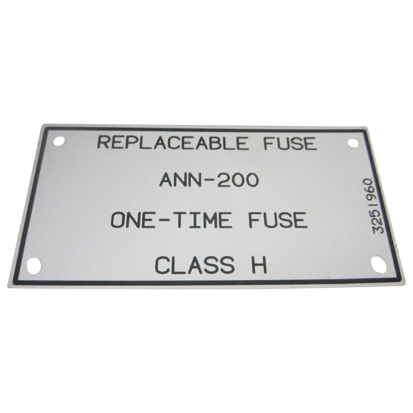 JLG Part # 3251960 - NAMEPLATE, REPLACEABLE FUSE