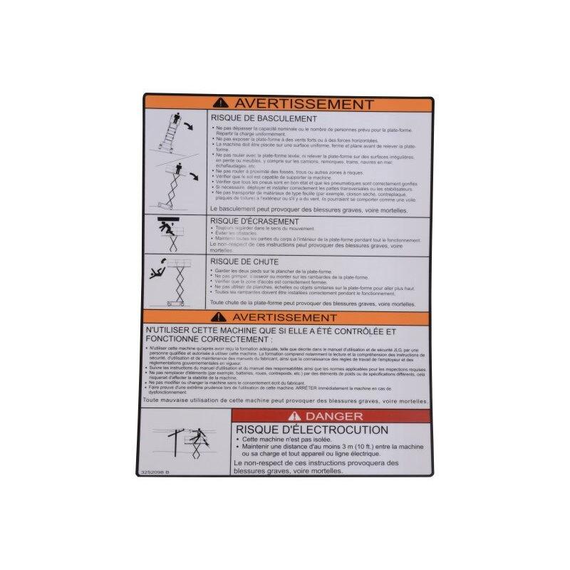 JLG Part # 3252098 - NAMEPLATE, DANGER/WARNING (CSA)