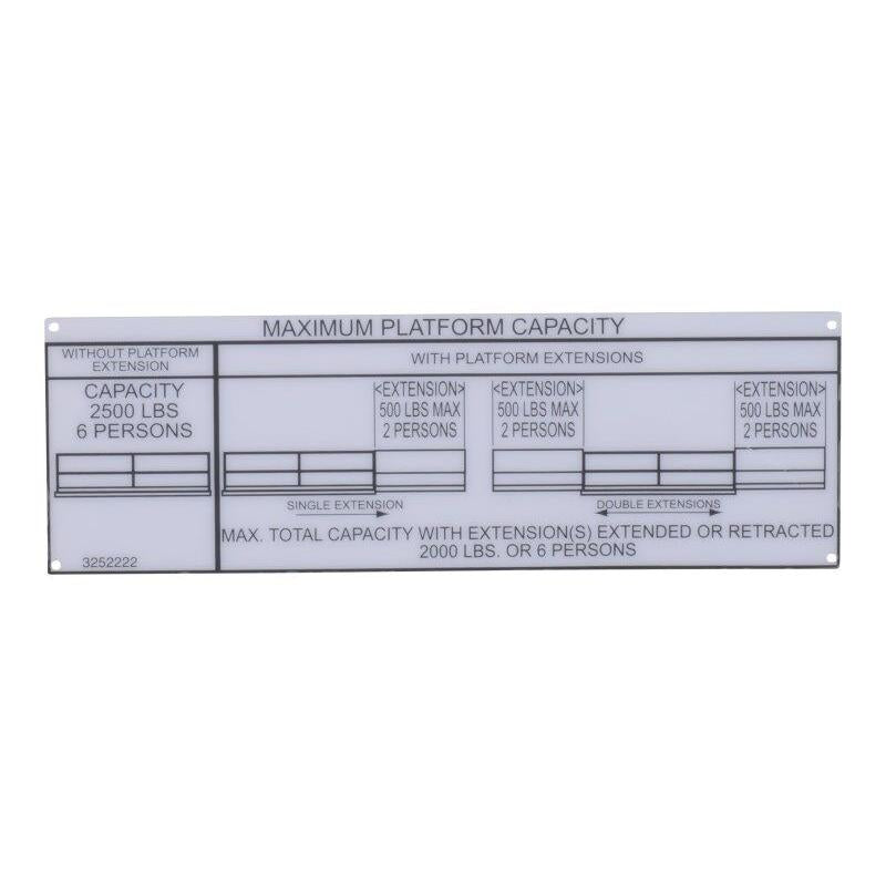 JLG Part # 3252222 - NAMEPLATE, CAP (DOM/CSA)