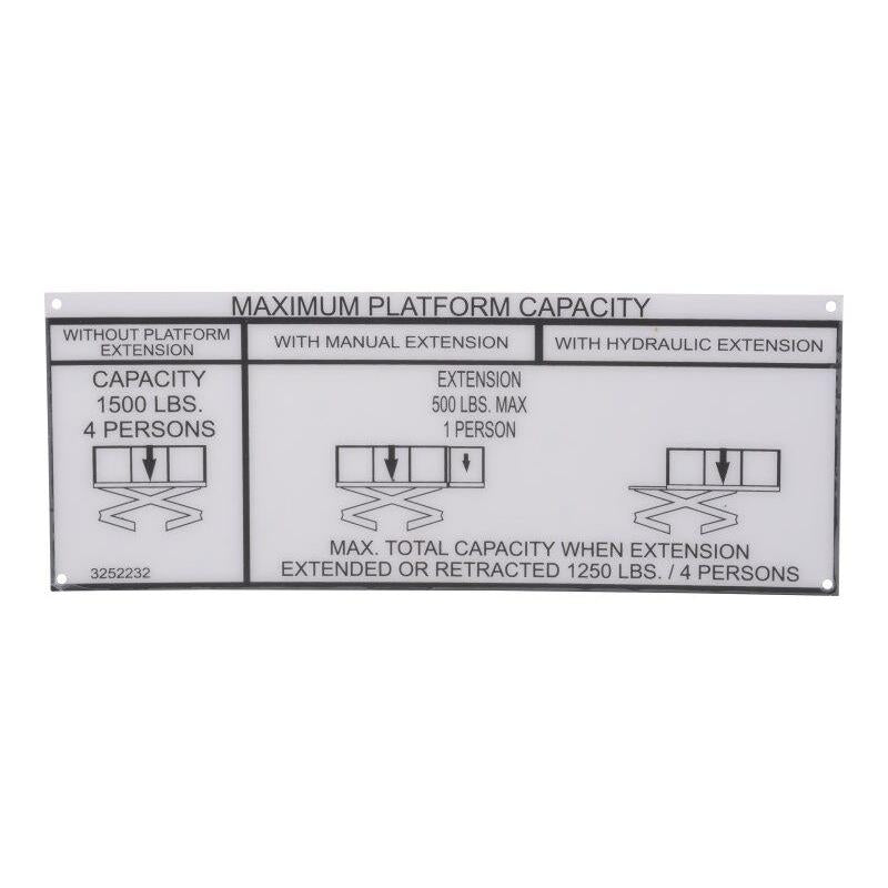 JLG Part # 3252232 - NAMEPLATE, CAP (DOM/CSA)