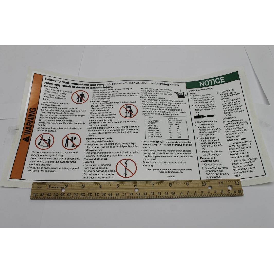 Genie Part # 35574, 35574GT - DECAL,WARNING,SAFETY/SET-UP