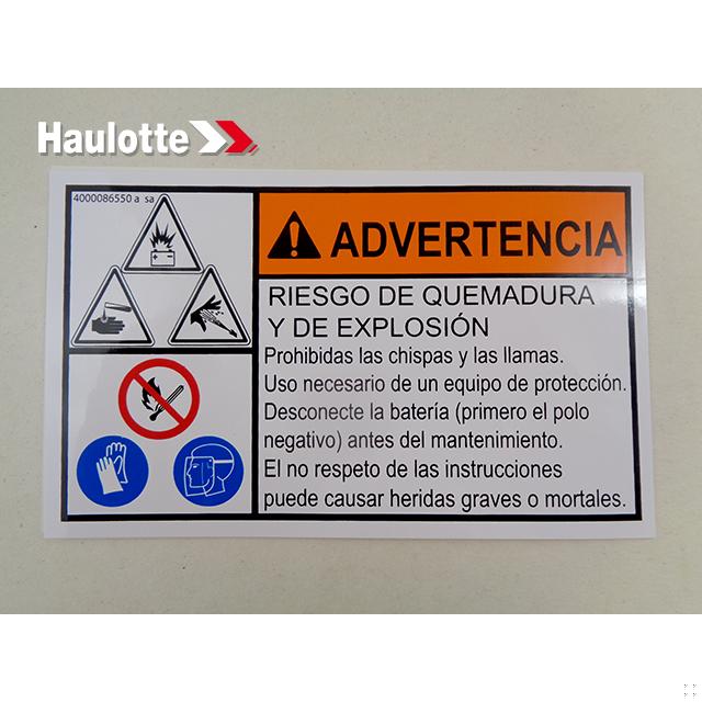 Haulotte Part # 4000086550 - HAND INJURY LABEL