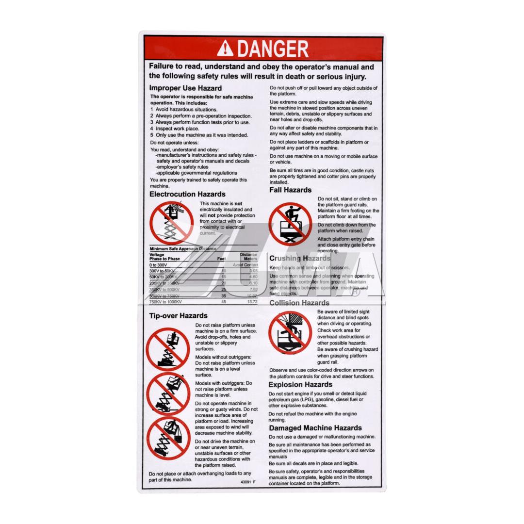 JLG Part # 43091 - Genie-DANGER GENERAL SAFETY