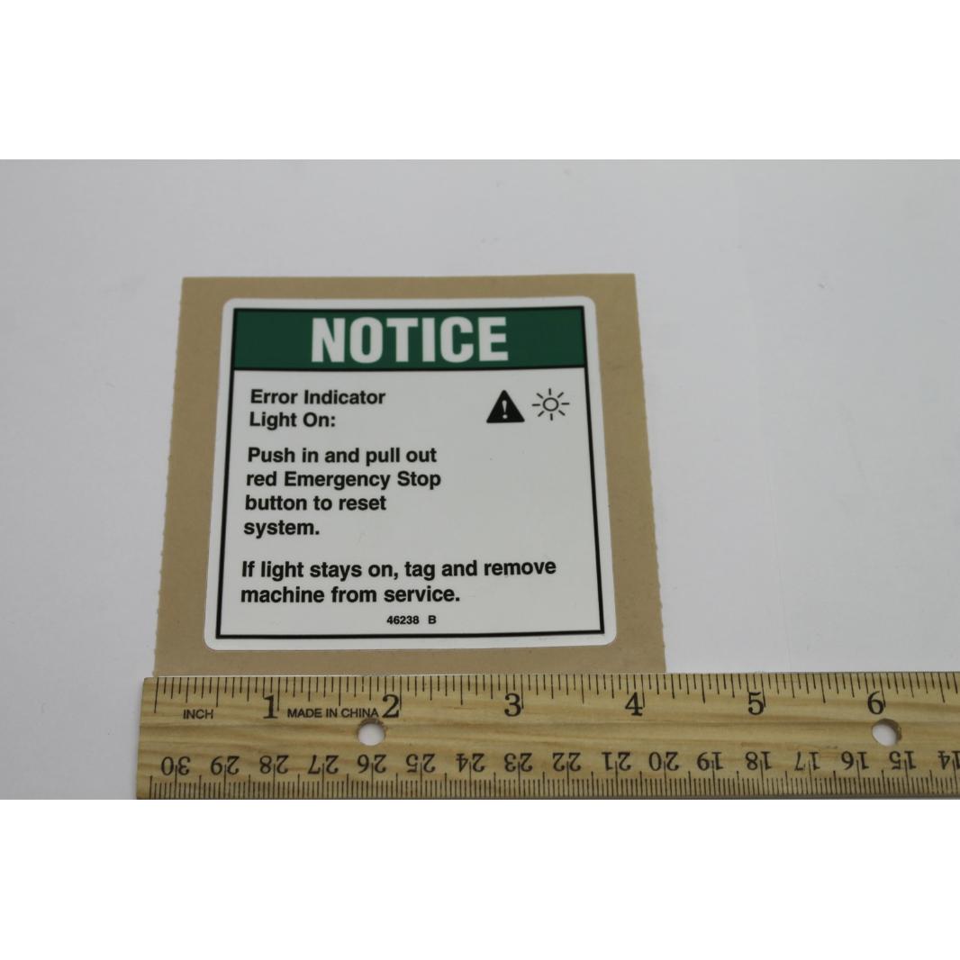 Genie Part # 46238, 46238GT - DECAL,NOTICE,ERROR LIGHT