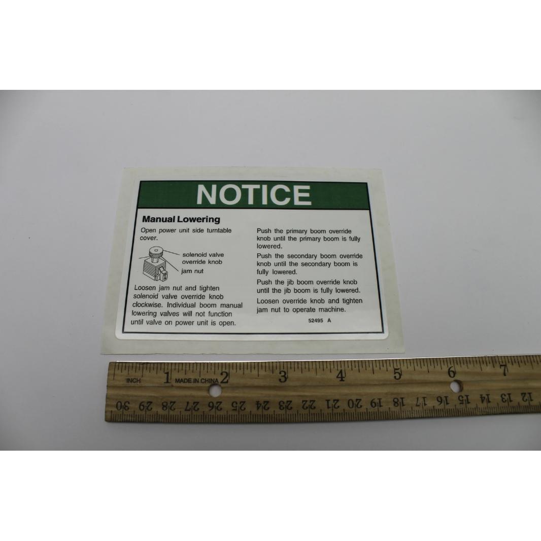 Genie Part # 52495, 52495GT - DECAL, NOTICE, MANUAL LOWERING