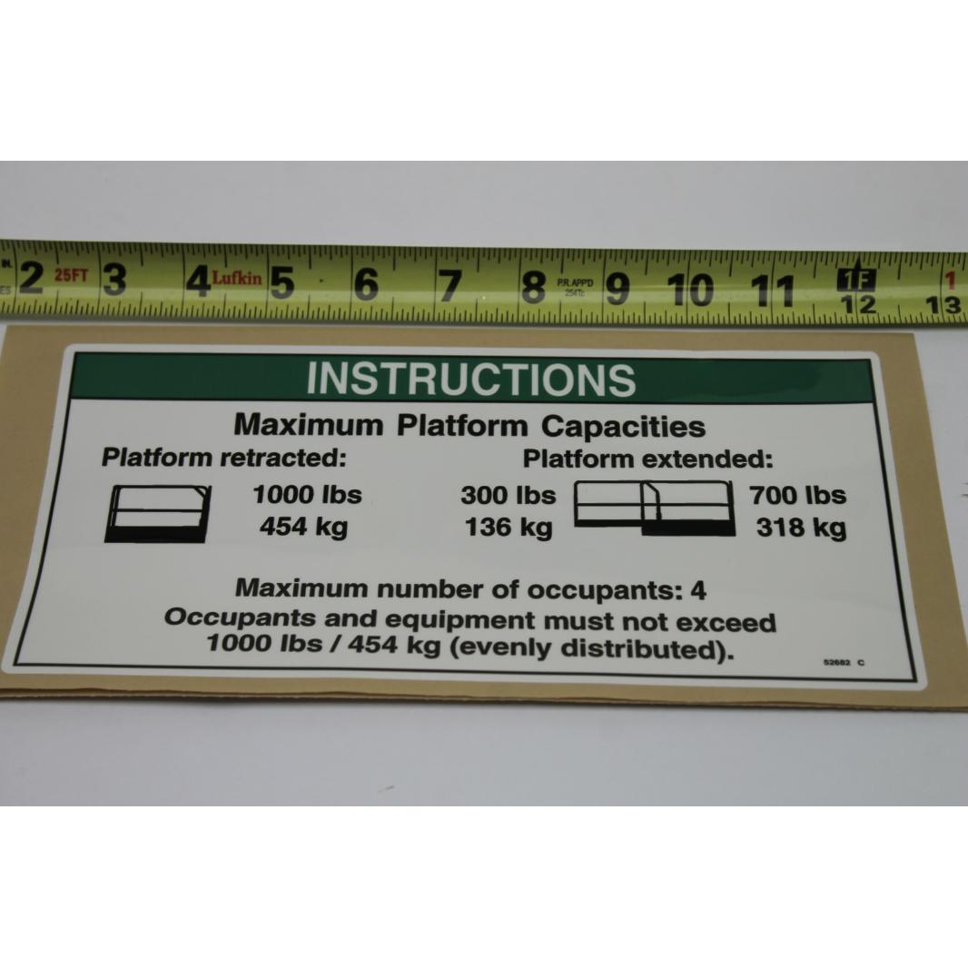 Genie Part # 52682, 52682GT - DECAL,NOTICE,MAX CAP 1000/300