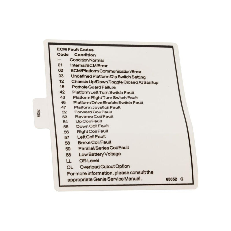 JLG Part 65052 Genie FAULT CODES JLG Part 65052 Genie FAULT CODES