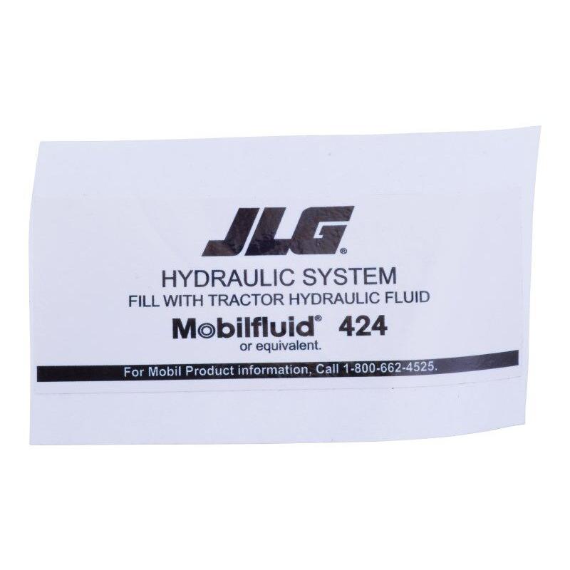 JLG Part # 91143288 - MOBIL FLUID 424 DECAL TO BE