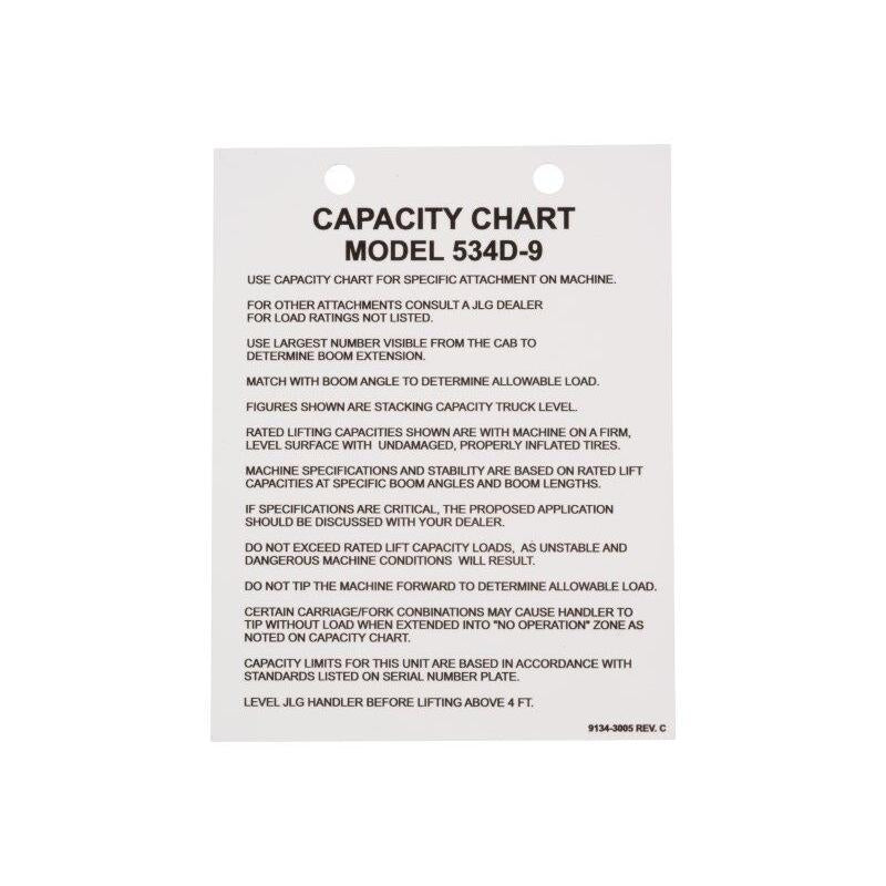 JLG Part # 91343005 - DECAL - LOAD CHART