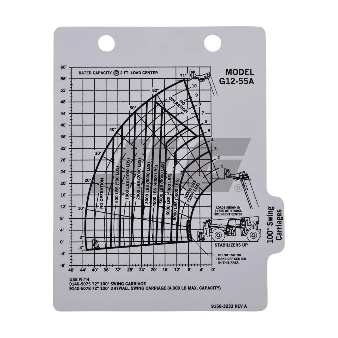 JLG Part # 91563233 - DECAL, CAP CHART G12-55A