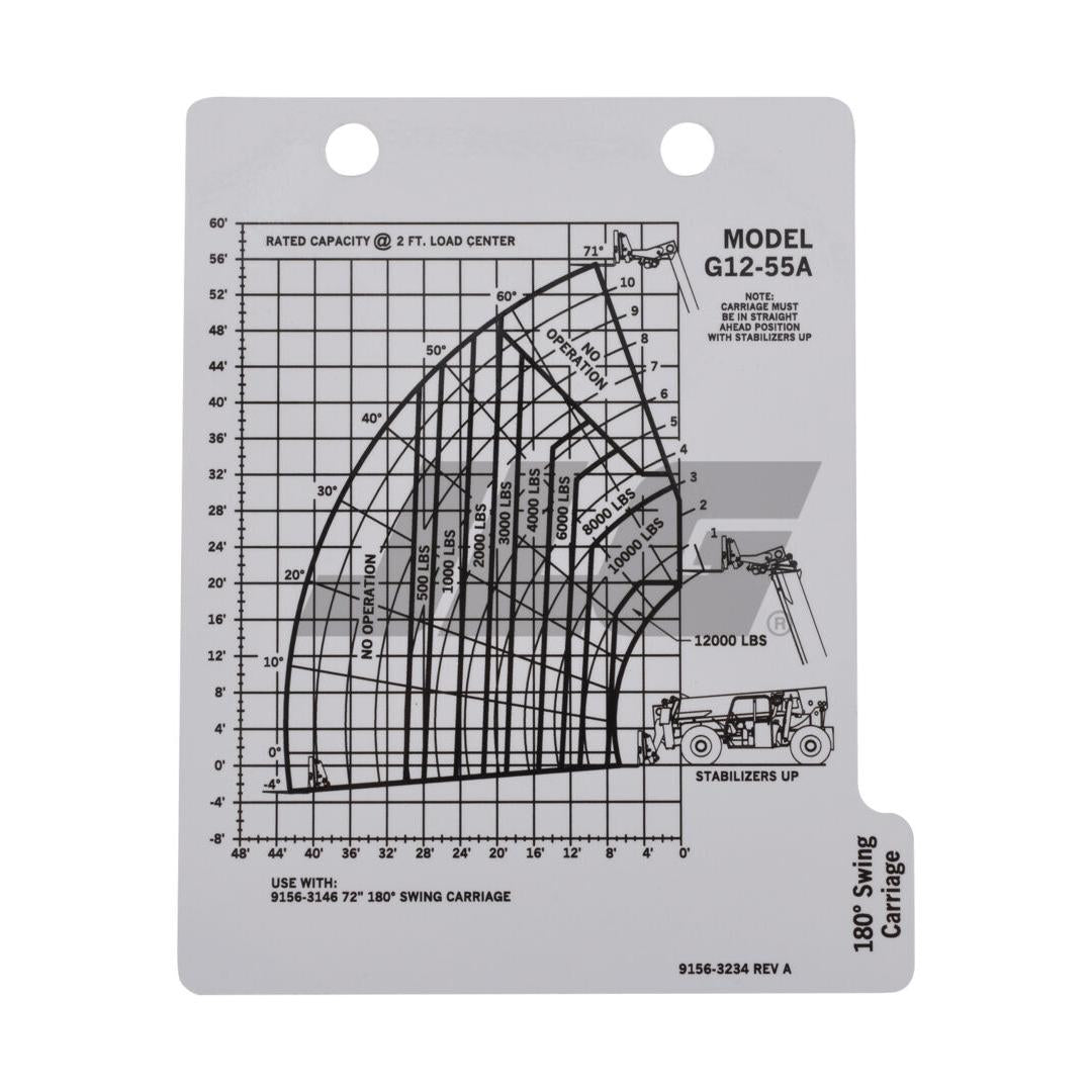 JLG Part # 91563234 - DECAL, CAP CHART G12-55A