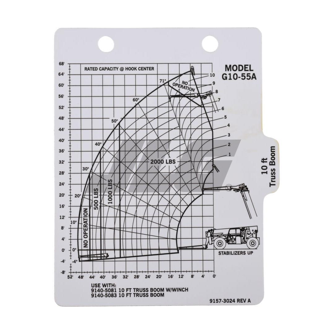 JLG Part # 91573024 - DECAL, CAP CHART G10-55A