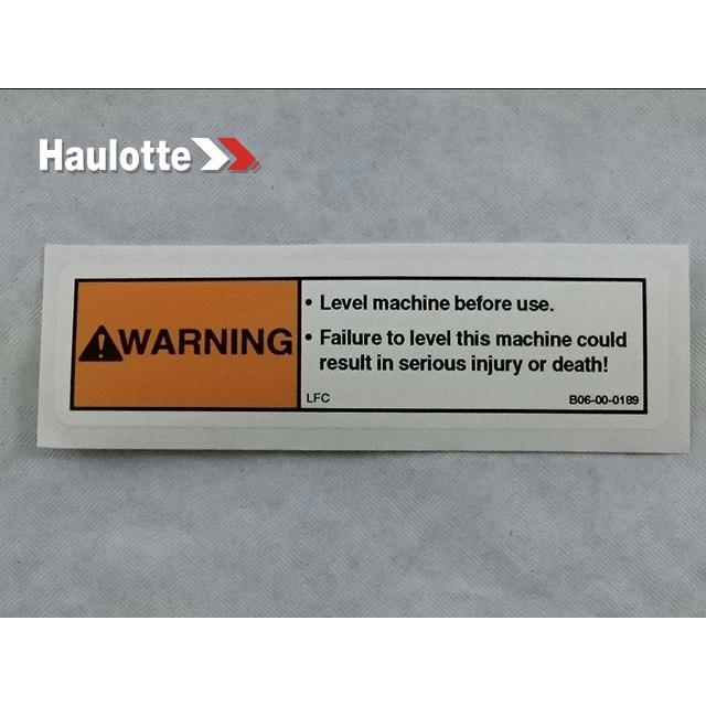 Haulotte Part # B06-00-0189 - Decal-"Warning-level Mach..."