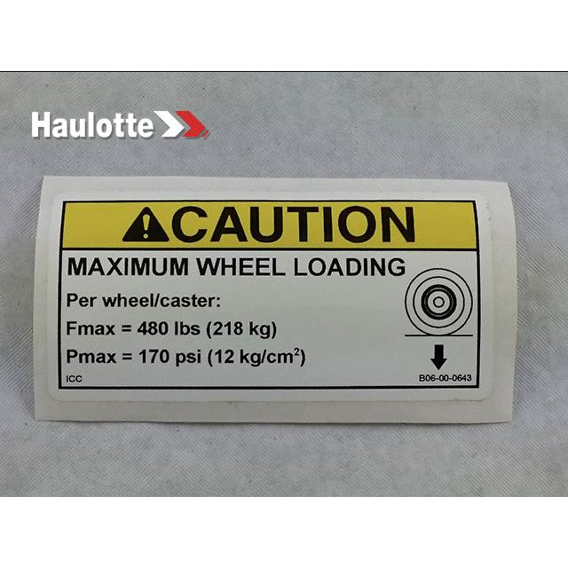 Haulotte Part # B06-00-0643 - Decal-Caution-Wheel Load-XLT-2900