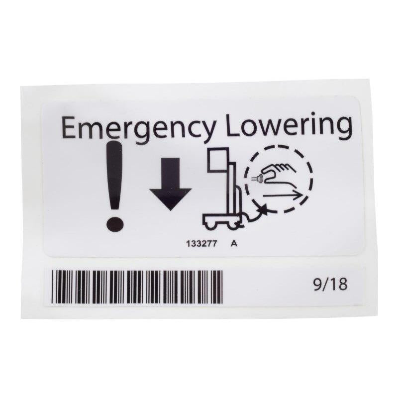 Genie Part # 133277, 133277GT - DECAL,LABEL,EMERGENCY LOWERING