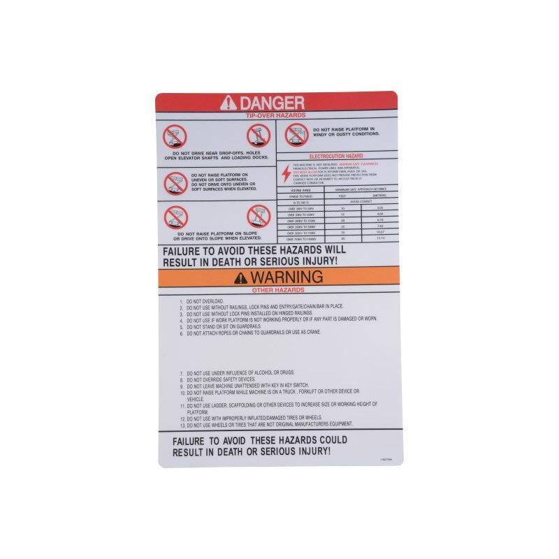 Skyjack Part # 118277 - Label, VL, WARN, DNGR, Caution